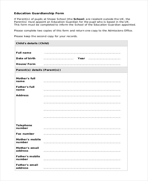 FREE 16+ Guardianship Form Samples, PDF, MS Word, Google Docs