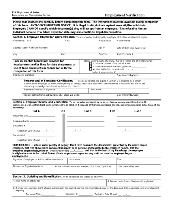 FREE 10+ Sample Employer Verification Forms in PDF | MS Word