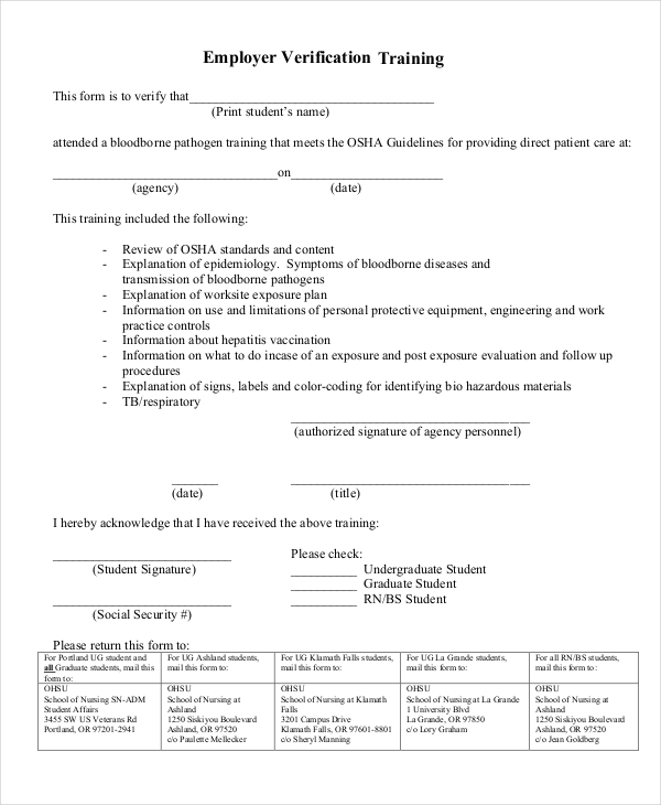 FREE 10+ Sample Employer Verification Forms in PDF | MS Word