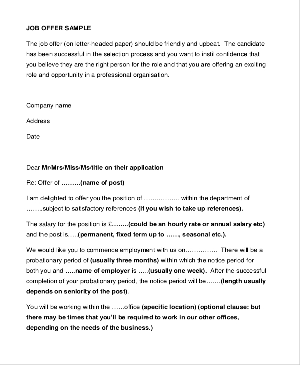 FREE 11+ Offer Letter Samples, PDF, MS Word, Google Docs