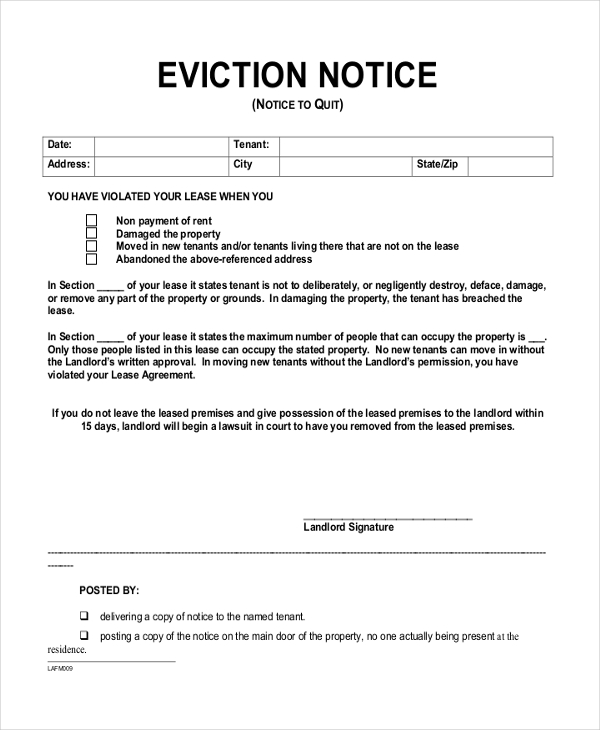 FREE 7 Sample Eviction Notice Forms In PDF MS Word