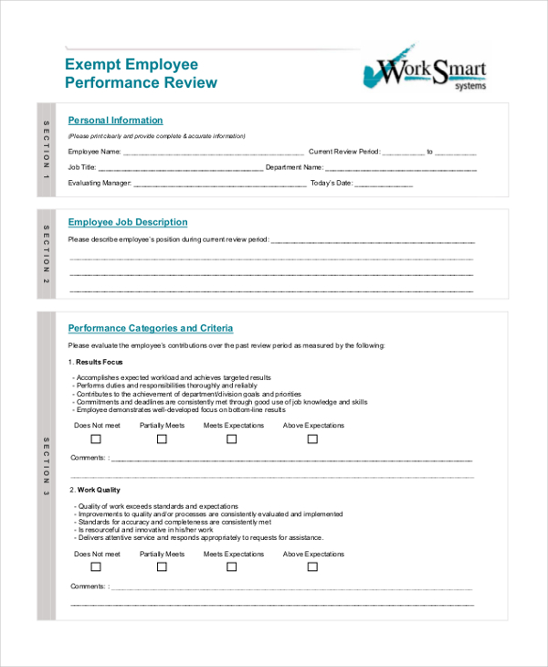 FREE 13+ Employee Performance Review Form Samples, PDF, MS Word, Google ...