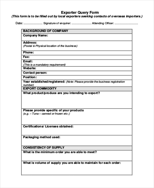 FREE 12 Sample Query Forms In PDF MS Word