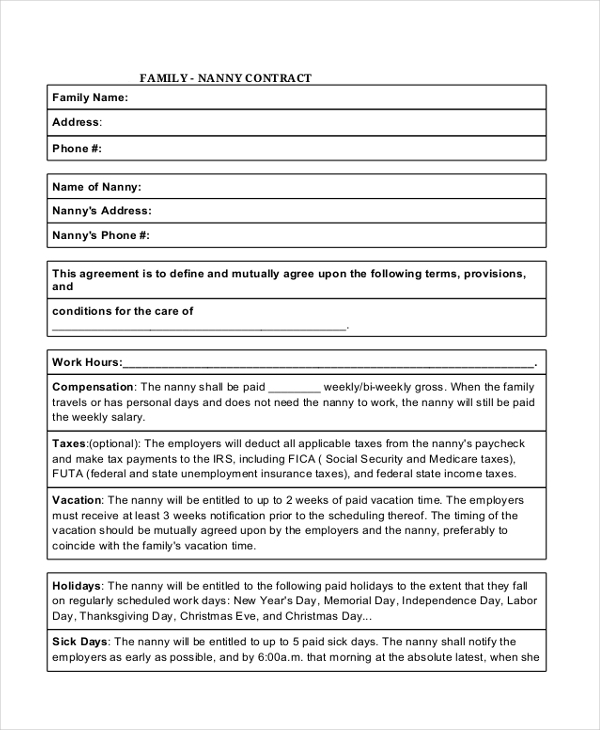 FREE 10+ Sample Nanny Contract Forms in MS Word | Pages | PDF