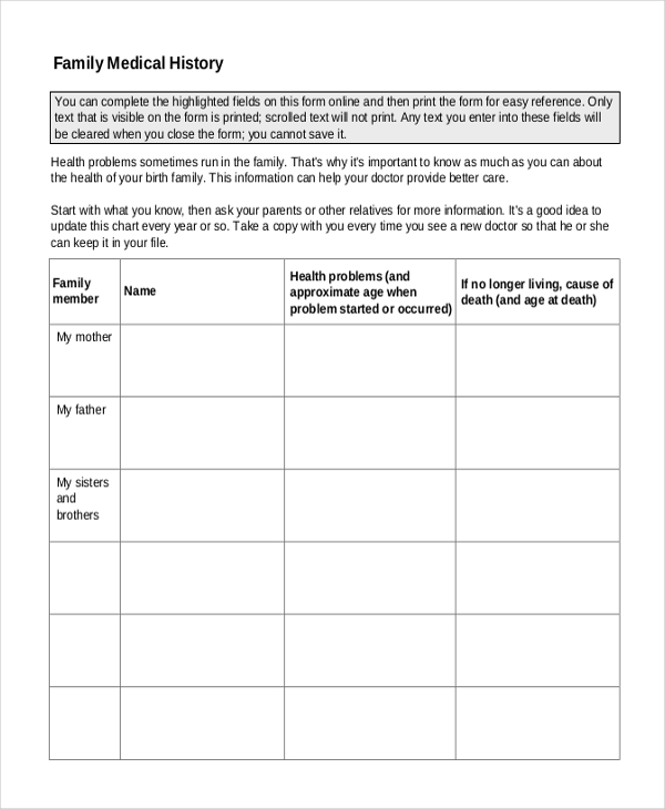 FREE 12+ Sample Medical History Forms in PDF | MS Word | Excel