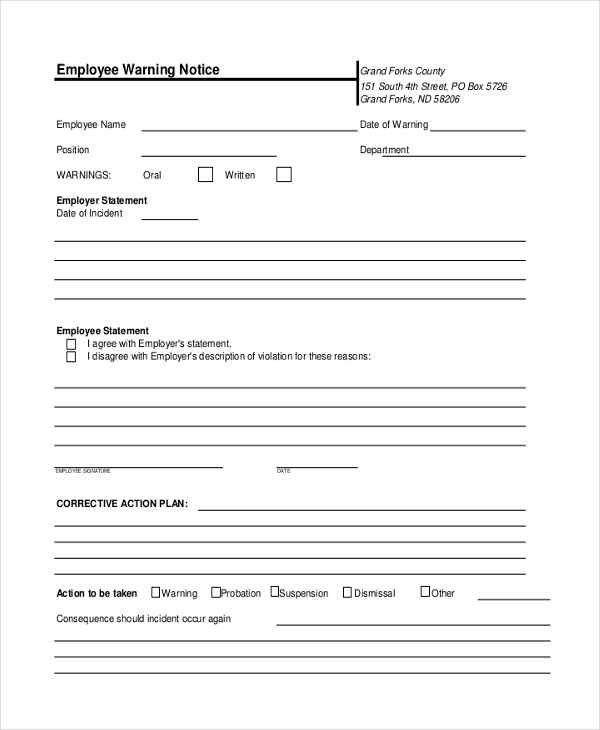 FREE 11+ Employee Warning Notice Samples, PDF, MS Word, Google Docs