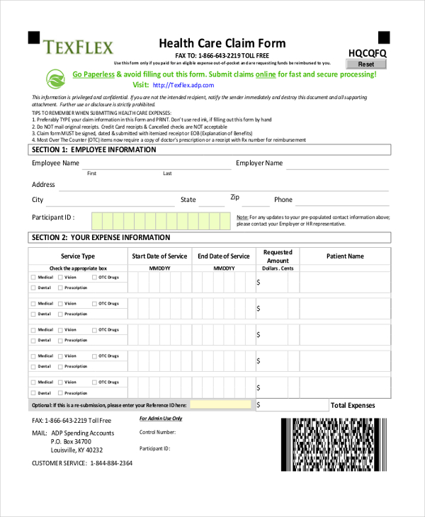FREE 13+ Sample Health Care Claim Forms in PDF | Excel | MS Word