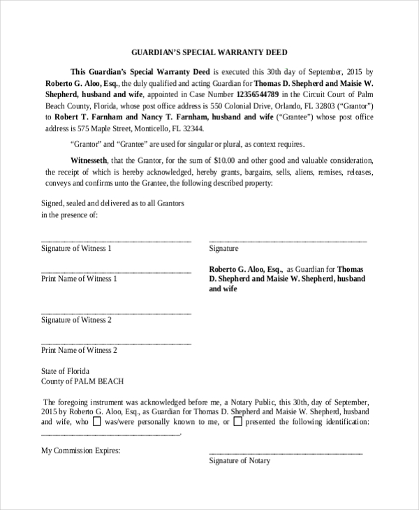 FREE 8+ Sample Special Warranty Deed Forms in PDF | MS Word