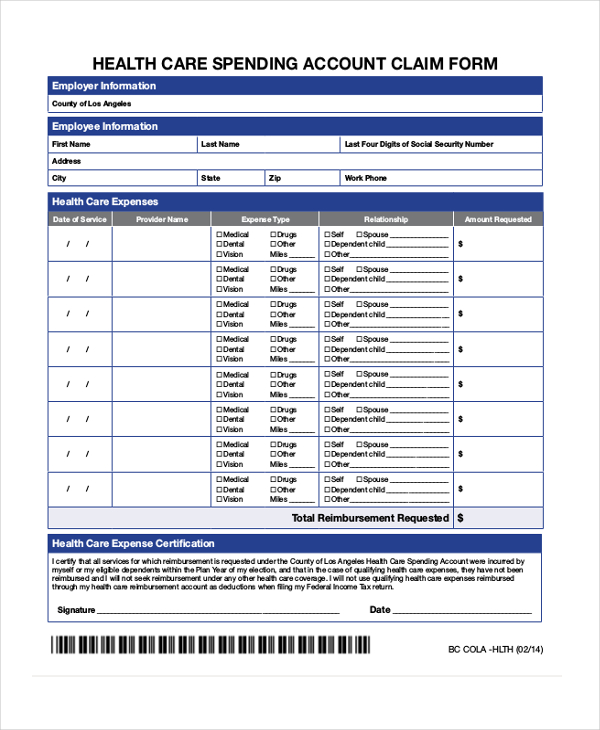 FREE 13+ Sample Health Care Claim Forms in PDF | Excel | MS Word