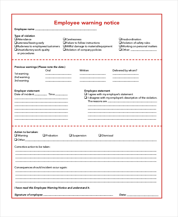 FREE 11+ Employee Warning Notice Samples, PDF, MS Word, Google Docs