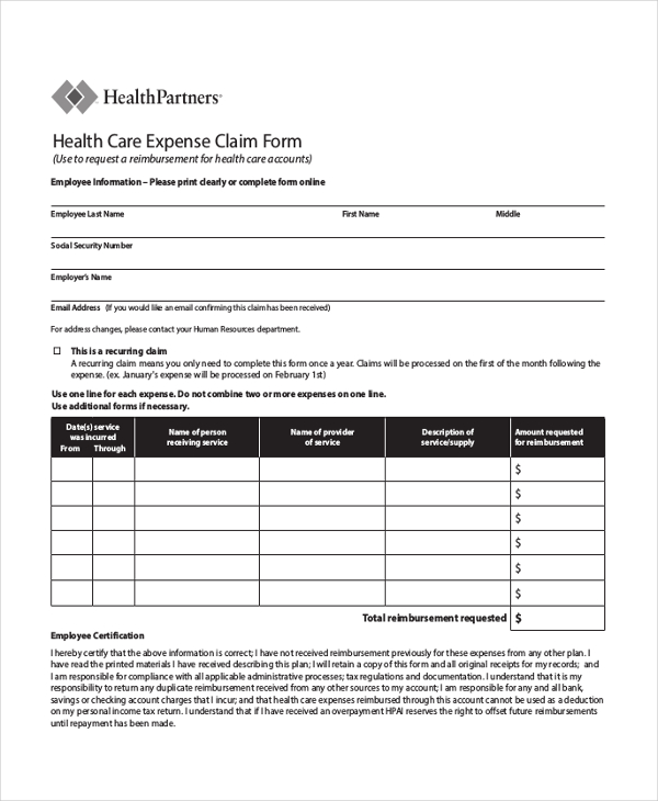 FREE 13+ Sample Health Care Claim Forms in PDF | Excel | MS Word