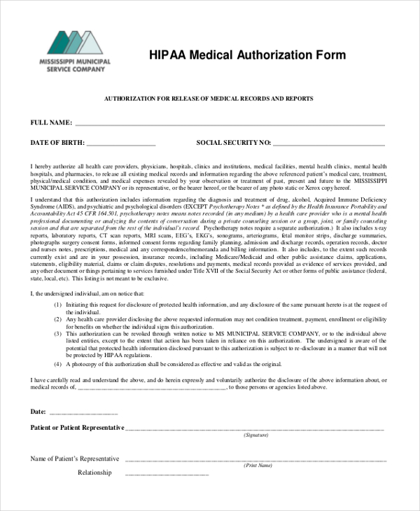 FREE 9+ Sample HIPAA Authorization Forms in PDF | MS Word