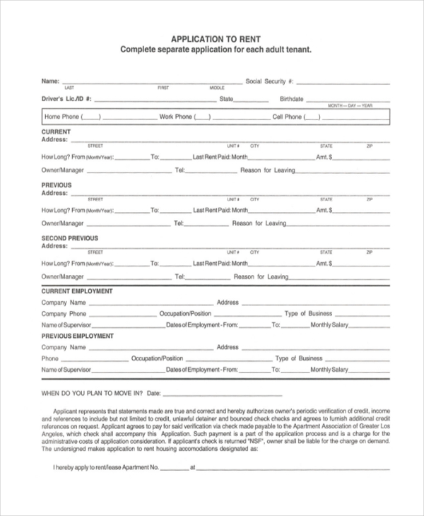 FREE 10+ Sample Apartment Application Forms in PDF | MS Word