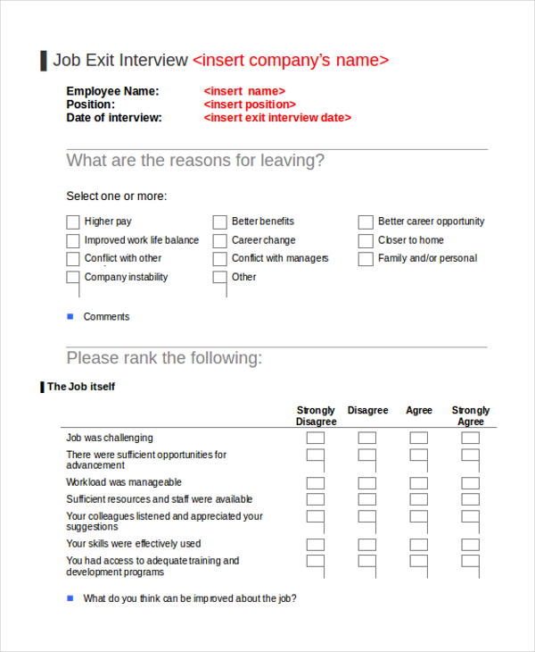 FREE 13+ Exit Interview Form Samples, PDF, MS Word, Google Docs