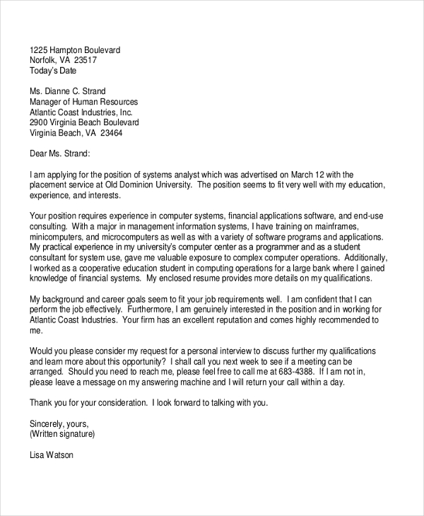 Job Application Letter Of Interest Template