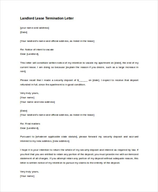 Landlord Letter Template To End Tenancy Onvacationswall