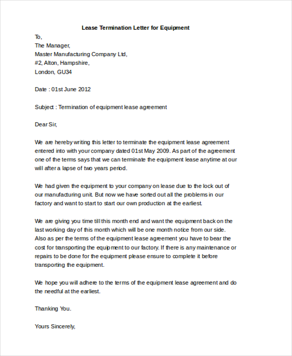FREE 8 Sample Lease Termination Letters In PDF MS Word