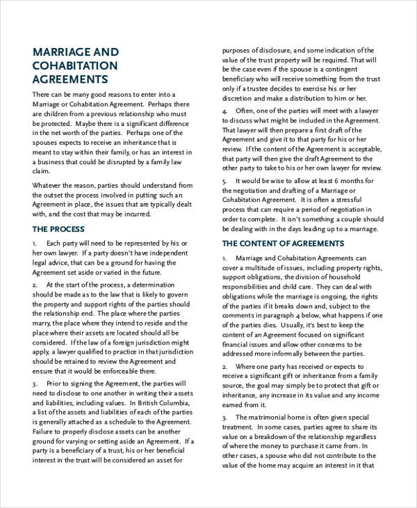 FREE 8+ Sample Cohabitation Agreement Forms in PDF | MS Word