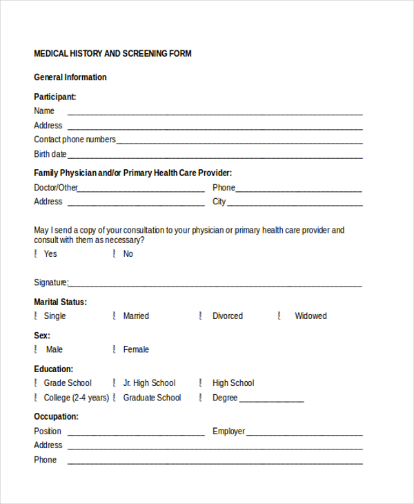 FREE 12+ Sample Medical History Forms in PDF | MS Word | Excel