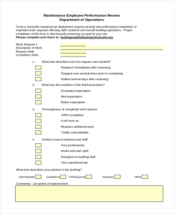 FREE 10+ Sample Employee Performance Review Forms in MS Word | PDF