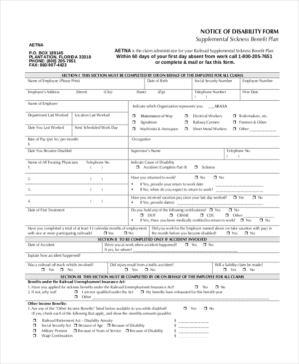 FREE 11+ Sample Disability Forms in PDF | MS Word