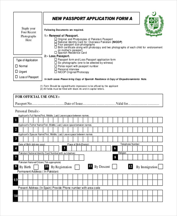 FREE 13+ Passport Application Form Samples, PDF, MS Word, Google Docs, Excel