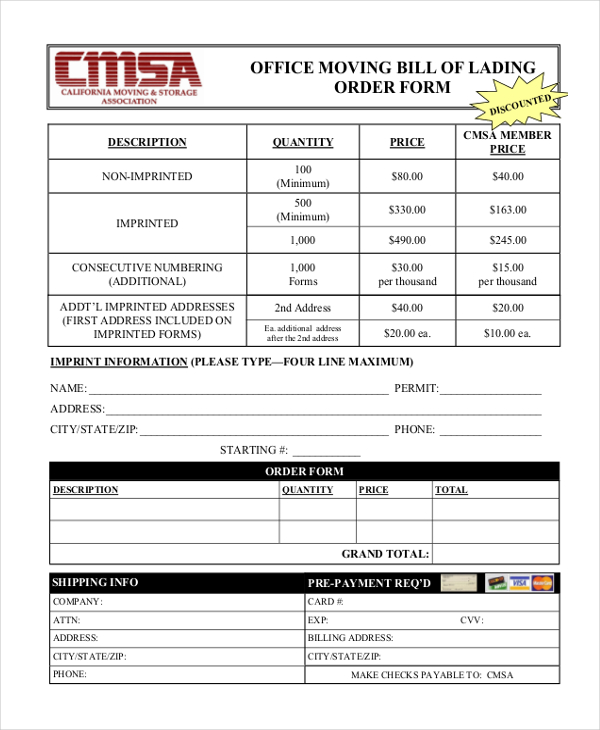FREE 18+ Bill of Lading Form Samples, PDF, MS Word, Google Docs, Excel