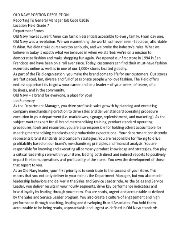 FREE 9+ Sample Old Navy Application Forms in PDF | MS Word