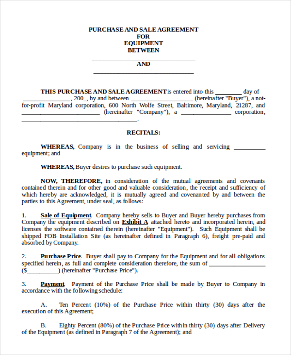 FREE 14+ Purchase and Sale Agreement Form Samples, PDF, MS Word, Google ...