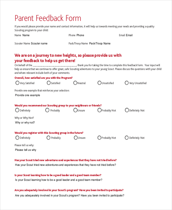 FREE 12+ Sample Feedback Forms in PDF | Excel | MS Word