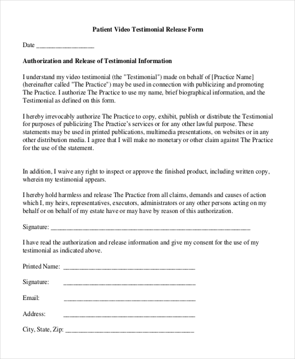 FREE 11+ Sample Video Release Forms in PDF | MS Word