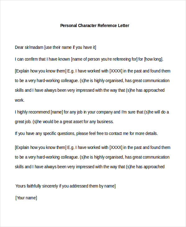 FREE 10+ Character Reference Letter Samples, PDF, MS Word, Google Docs