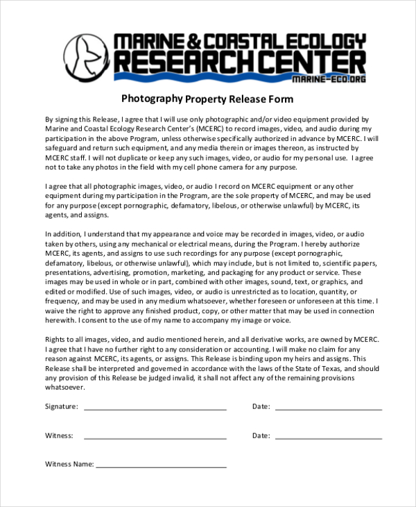 FREE 9+ Sample Photography Release Forms in PDF | MS Word