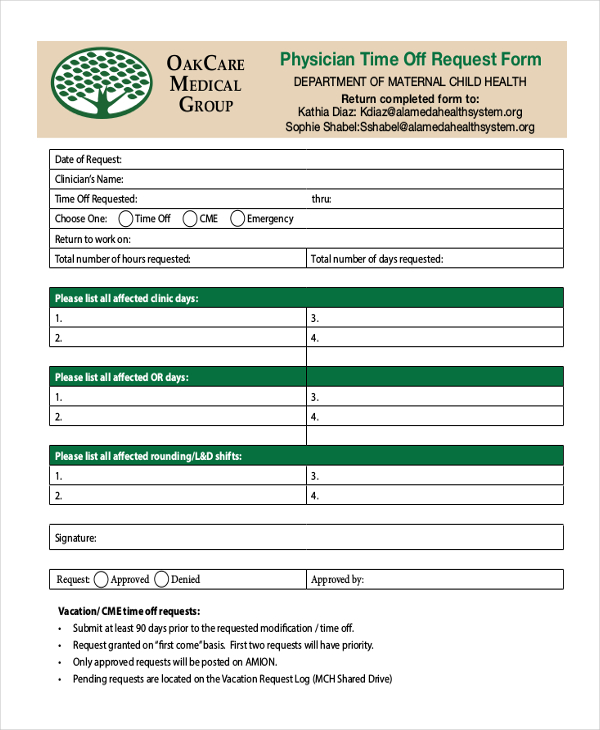 FREE 13+ Sample Time Off Request Forms in PDF | MS Word | Excel