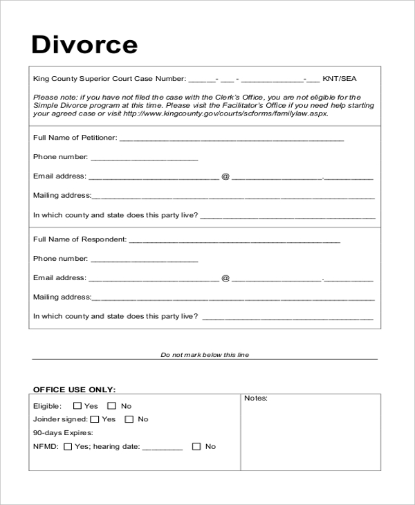 FREE 20+ Divorce Form Samples, PDF, MS Word, Google Docs