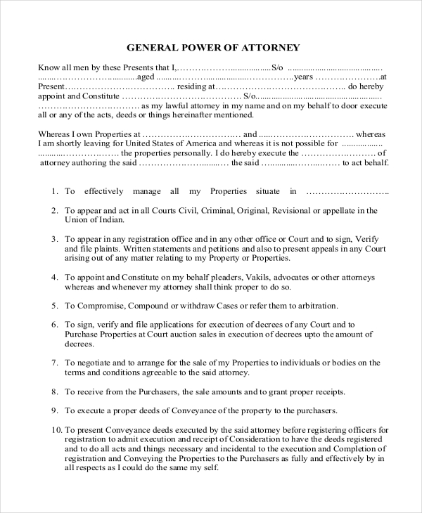 FREE 11+ Sample General Power of Attorney Forms in PDF | MS Word