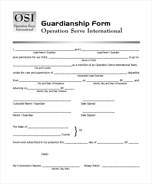 FREE 16+ Guardianship Form Samples, PDF, MS Word, Google Docs