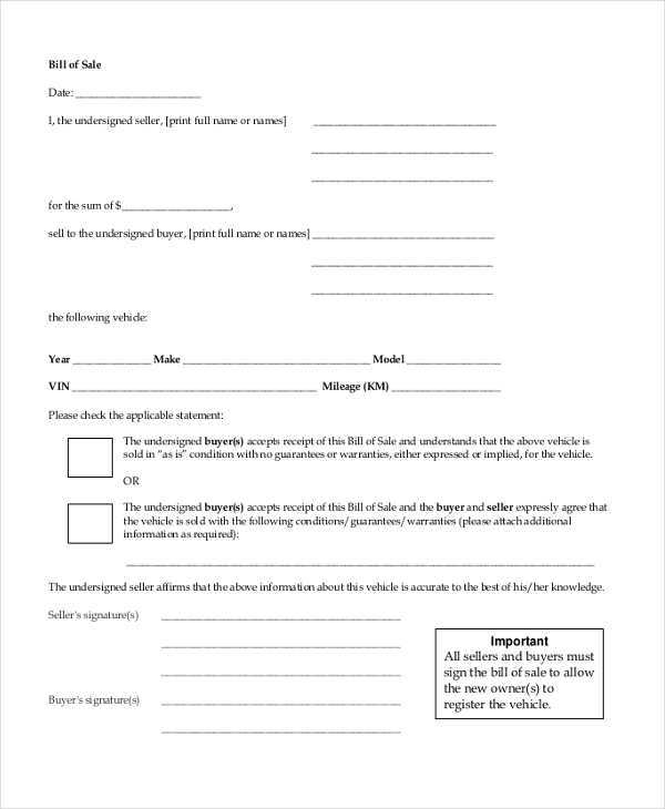 FREE 10+ Sample Vehicle Bill of Sales Forms in PDF | Excel | MS Word