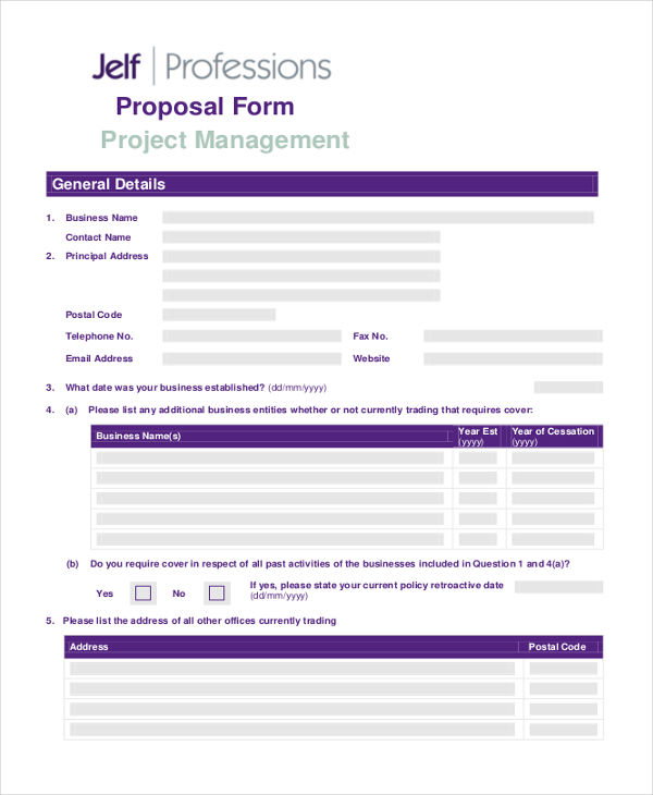 FREE 15+ Project Proposal Form Samples, PDF, MS Word, Google Docs, Excel