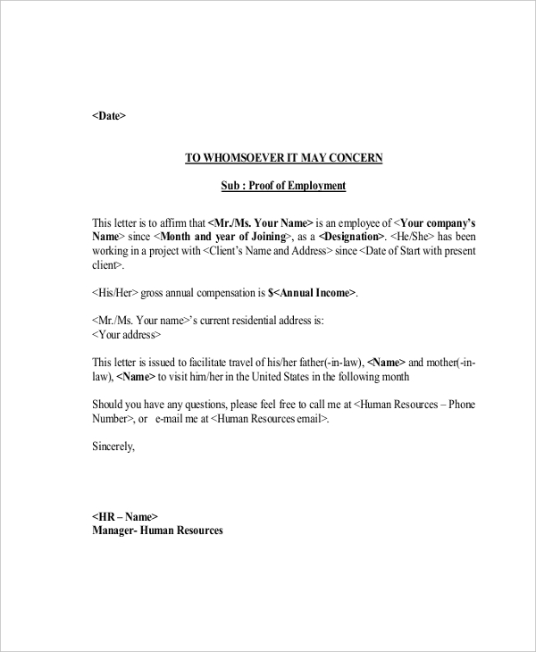 FREE 14+ Proof of Employment Letter Samples, PDF, MS Word, Google Docs