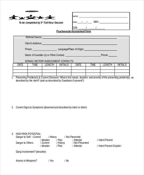 FREE 11+ Psychosocial Assessment Form Samples, PDF, MS Word, Google Docs