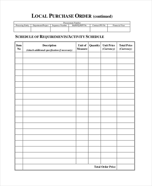 FREE 14+ Purchase Order Form Samples, PDF, MS Word, Google Docs, Excel