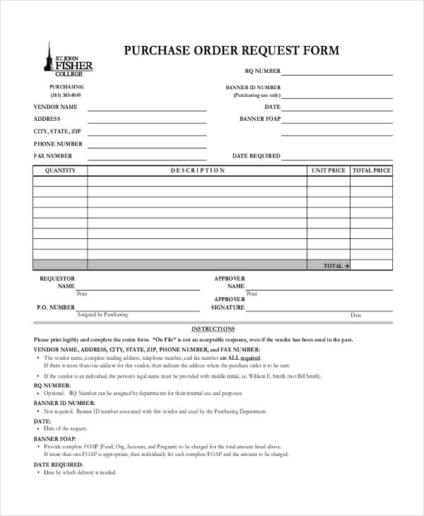 FREE 14+ Purchase Order Form Samples, PDF, MS Word, Google Docs, Excel