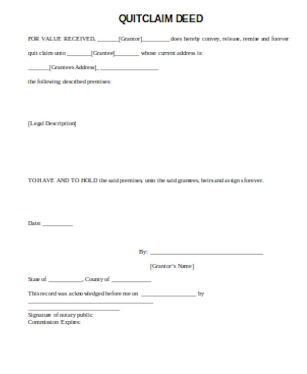 FREE 10+ Sample Quitclaim Deed Forms in PDF | MS Word