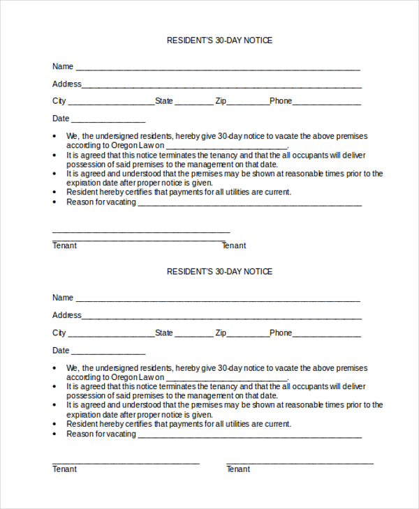 FREE 12+ 30 Day Notice Form Samples, PDF, MS Word, Google Docs