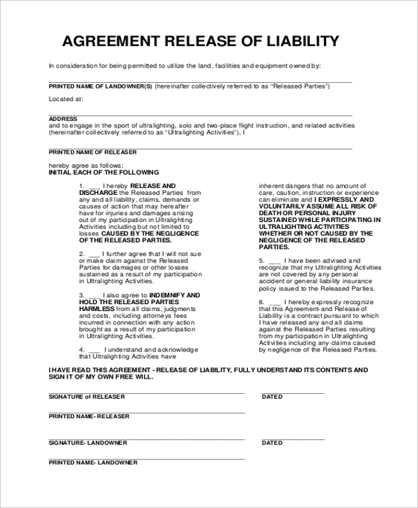 FREE 11+ Sample Release of Liability Forms in PDF | MS Word