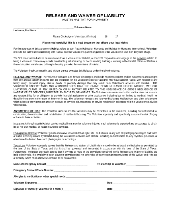 FREE 11+ Sample Release of Liability Forms in PDF | MS Word