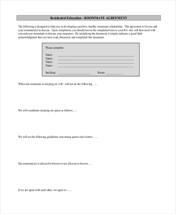 FREE 12+ Sample Roommate Agreement Forms in PDF | MS Word