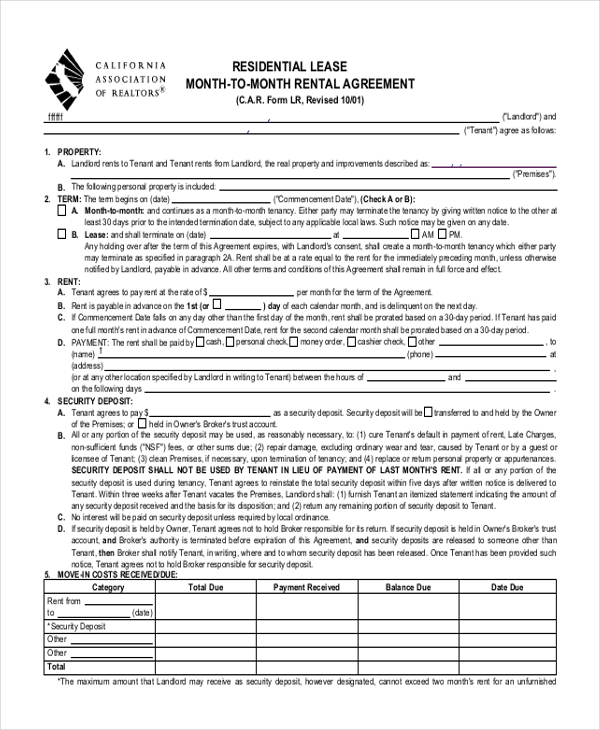 FREE 8+ Sample Month-to-Month Lease Agreement Forms in PDF | MS Word