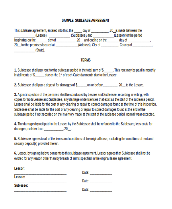 FREE 11 Sample Sublease Agreement Forms In PDF MS Word